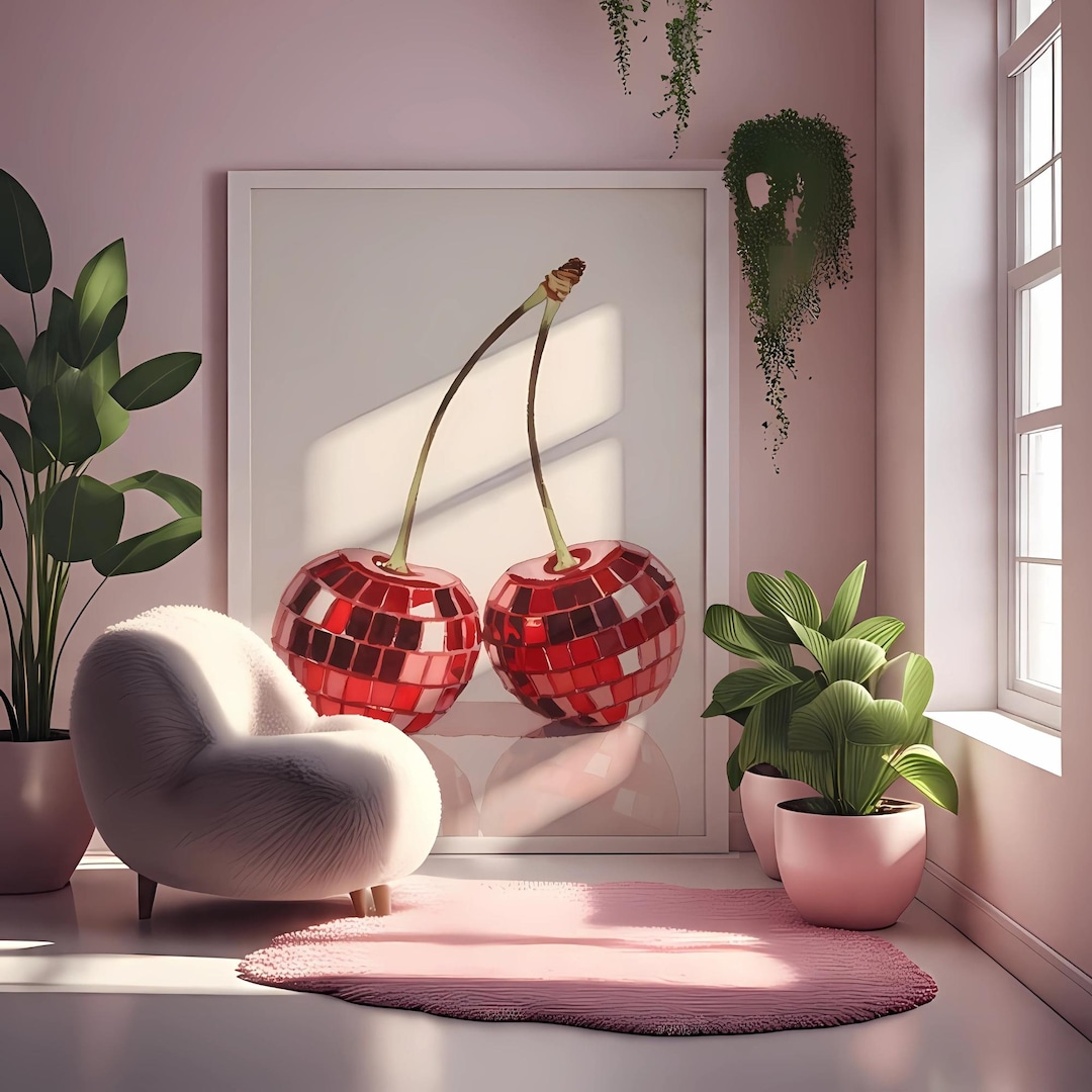 Retro Cherry Wall Art Y2K | Dopamine Decor Maximalist Y2K | Disco Ball ...