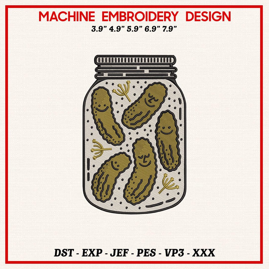 Cute Pickles Jar Embroidery Design, Funny Pickle Lover Stitch File ...
