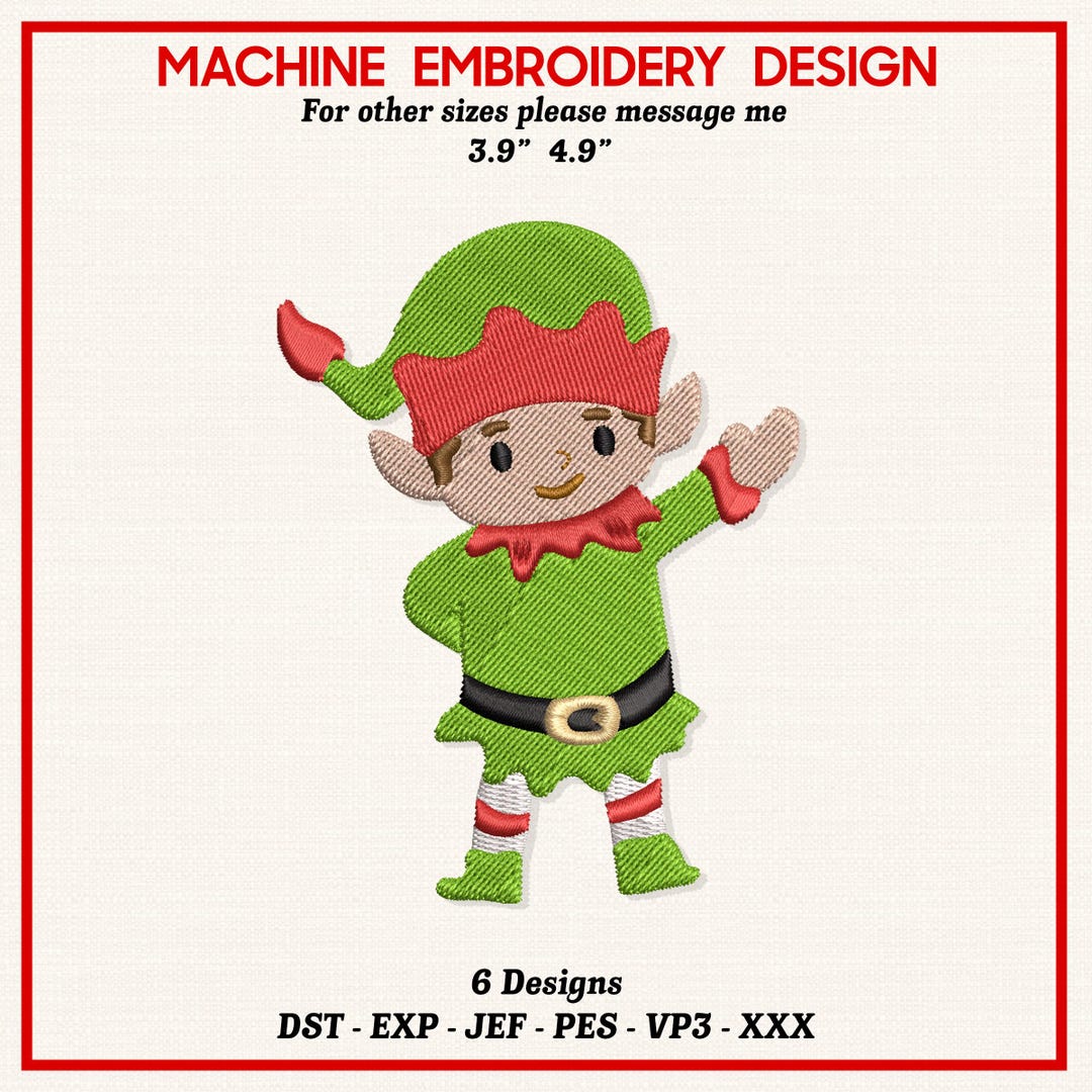 Christmas Elf Embroidery Design Cute Holiday Character Festive Xmas ...
