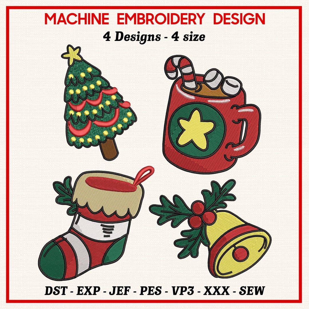 Christmas Embroidery Design Bundle, 4 Designs in 1 Set, Holiday Tree ...