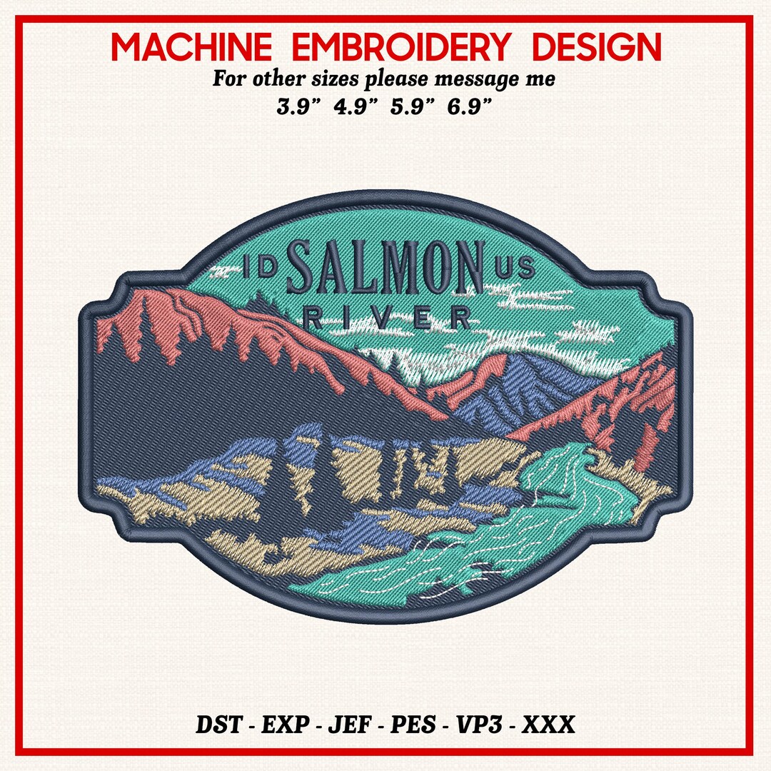 Salmon River Embroidery Design, Outdoor Nature Patch, Idaho Landscape ...