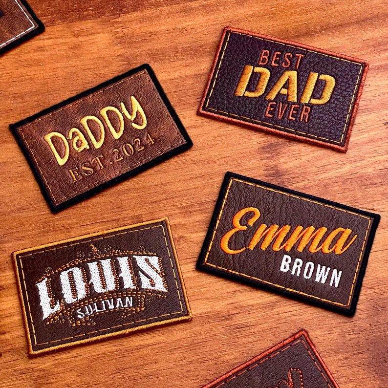 Custom Embroidered Leather Patch, Personalized Name Tag, Iron on Sew on ...