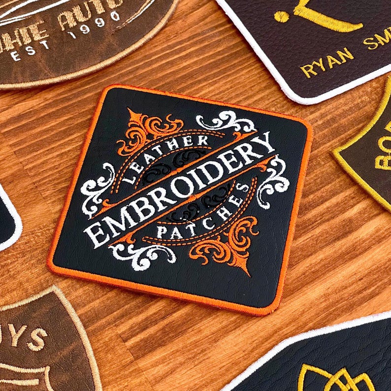 Custom Embroidered Leather Patch – Personalized Iron, Sew on Logo Patch - Etsy