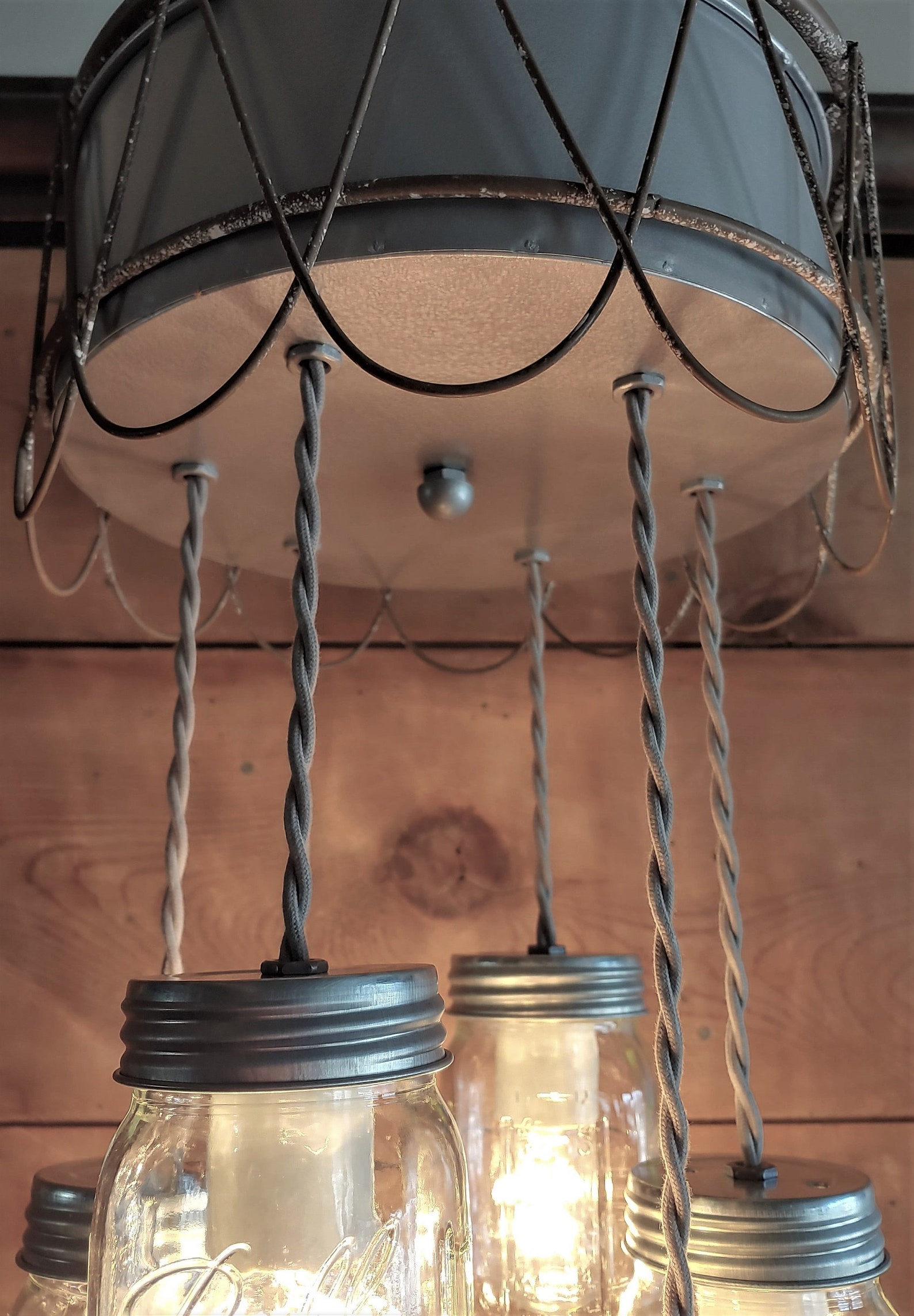 Rustic Basket Light Mason Jar Ceiling Light Weathered Metal - Etsy