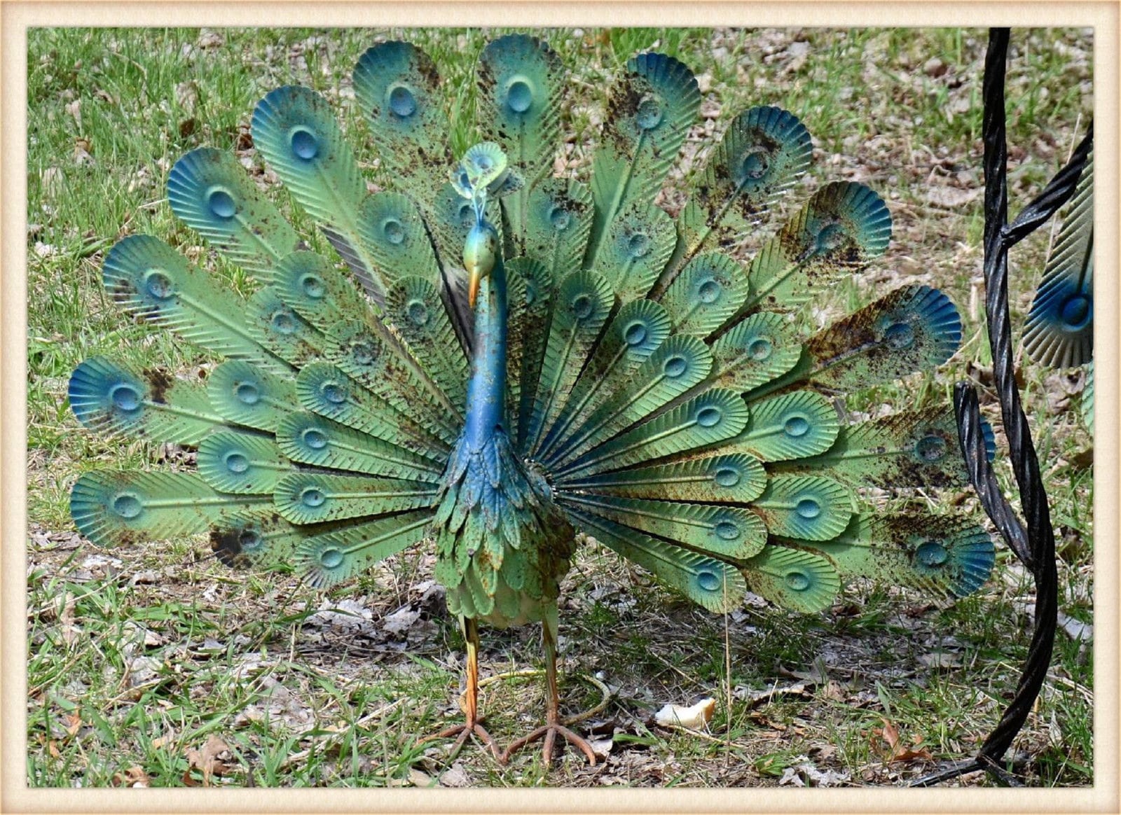 Colorful Metal Peacock Yard Art Garden Decor Aged Metal Huge Etsy