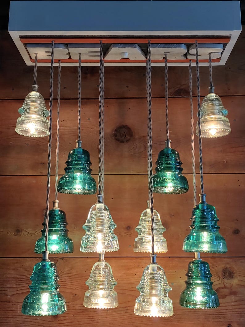 Chicago BEARS Light Fixture Glass Insulator Ceiling Fixture 12 Light ...