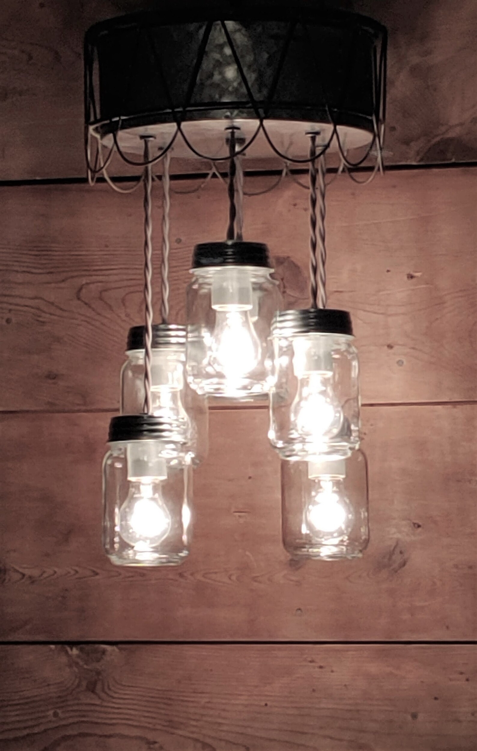 Rustic Basket Light Mason Jar Ceiling Light Metal Wire Basket - Etsy