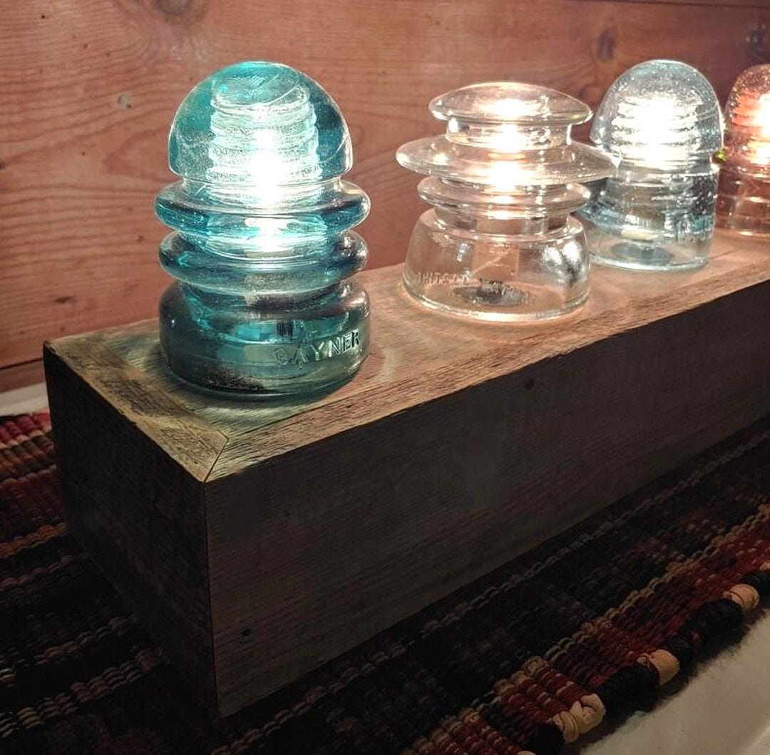 Reclaimed Barnwood Insulator Display Light Bar: Rustic Industrial Decor ...