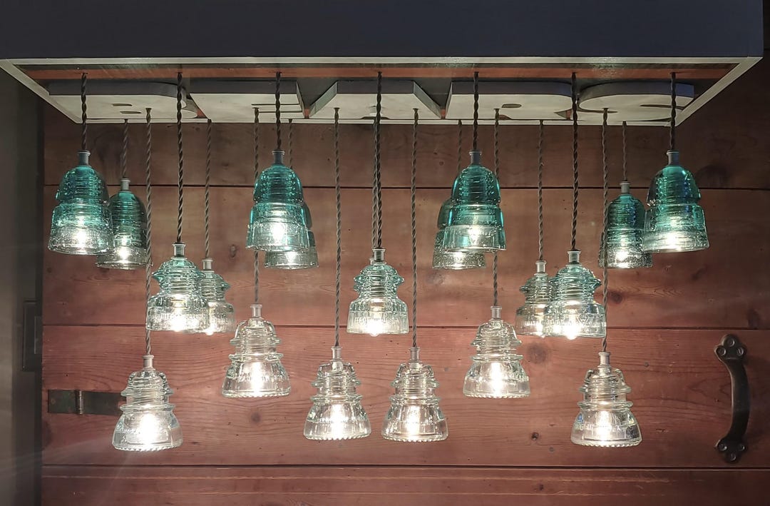 HUGE Chicago BEARS Light Fixture 20 Glass Insulator Light Chandelier ...