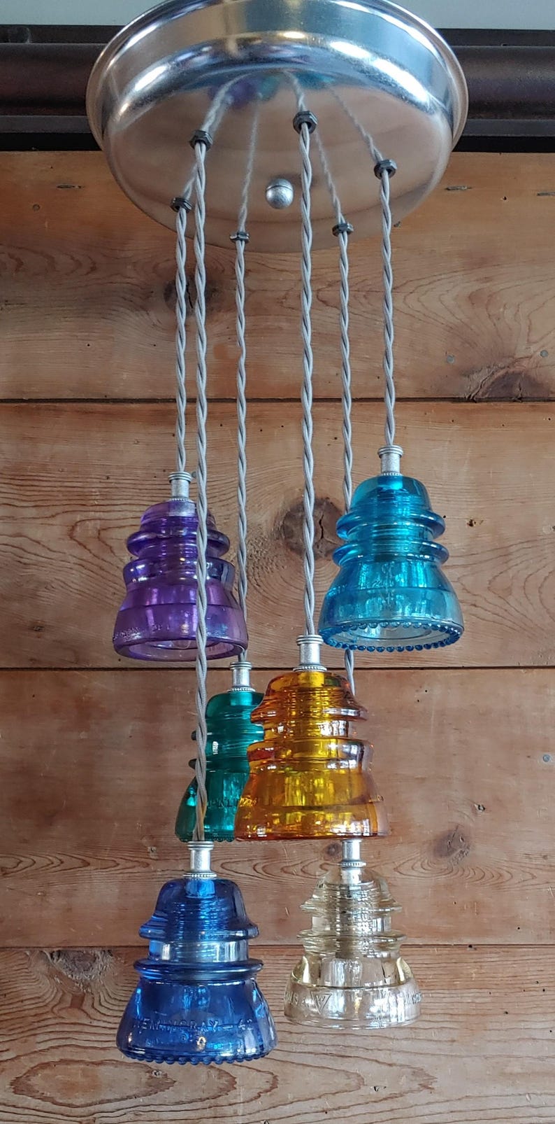 Vintage Glass Insulator Chandelier-metal Ceiling Mount Light Fixture-6 ...