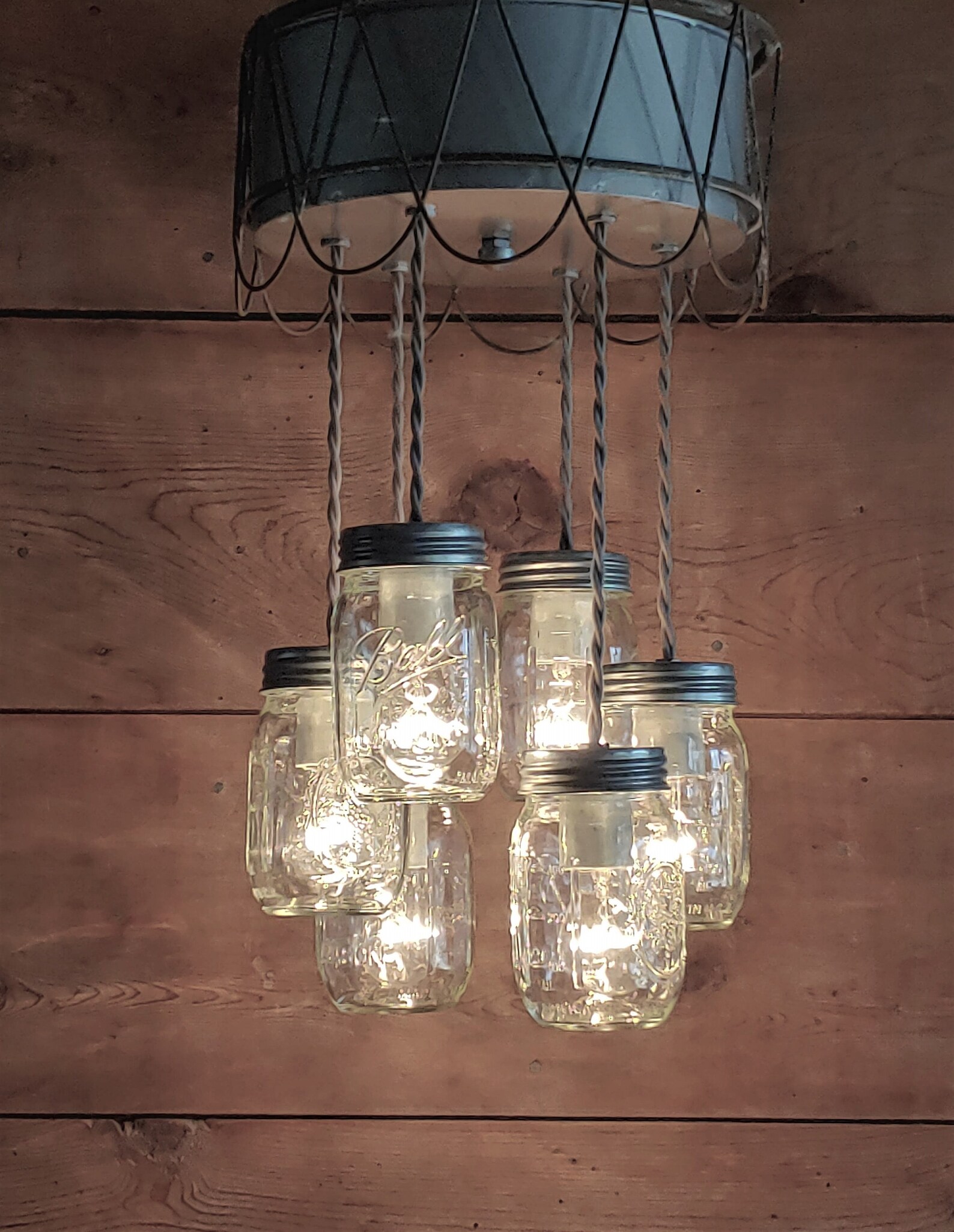 Rustic Basket Light Mason Jar Ceiling Light Weathered Metal - Etsy