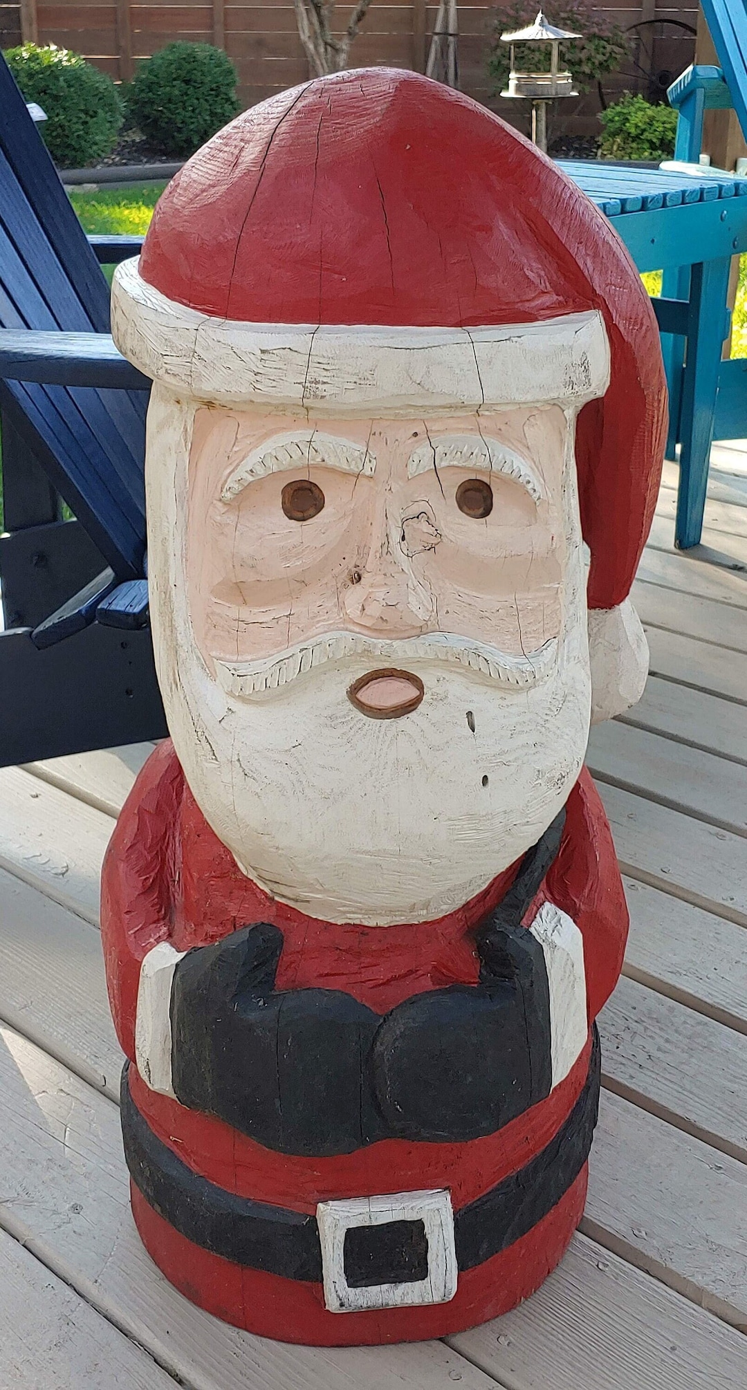 Chainsaw Santa, Vintage LOG Santa Hand Carved Wooden Santa Statue 31"h ...