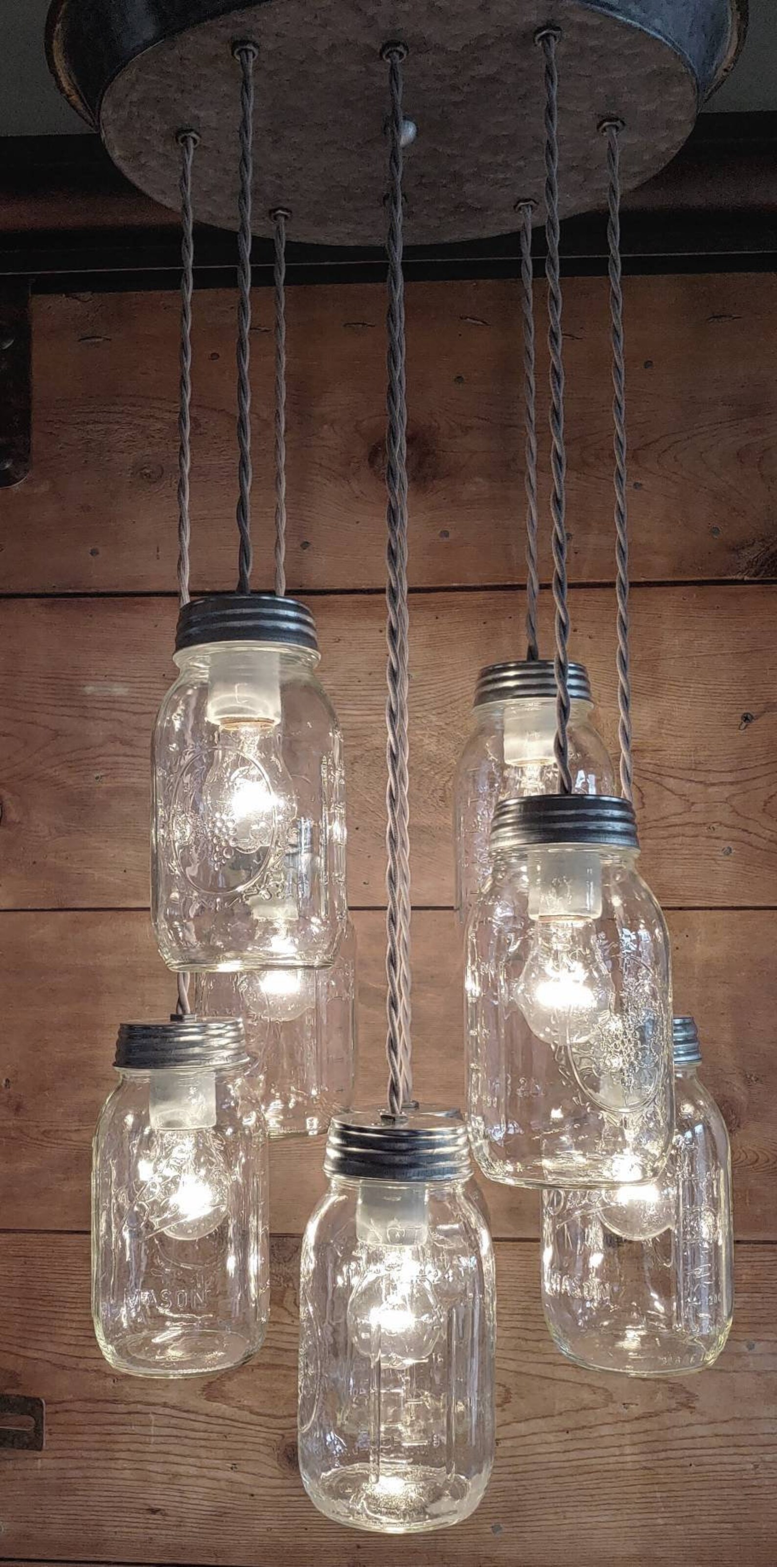 Mason Jar Chandelier: Rustic Farmhouse Light Fixture With 8 Ball Mason ...