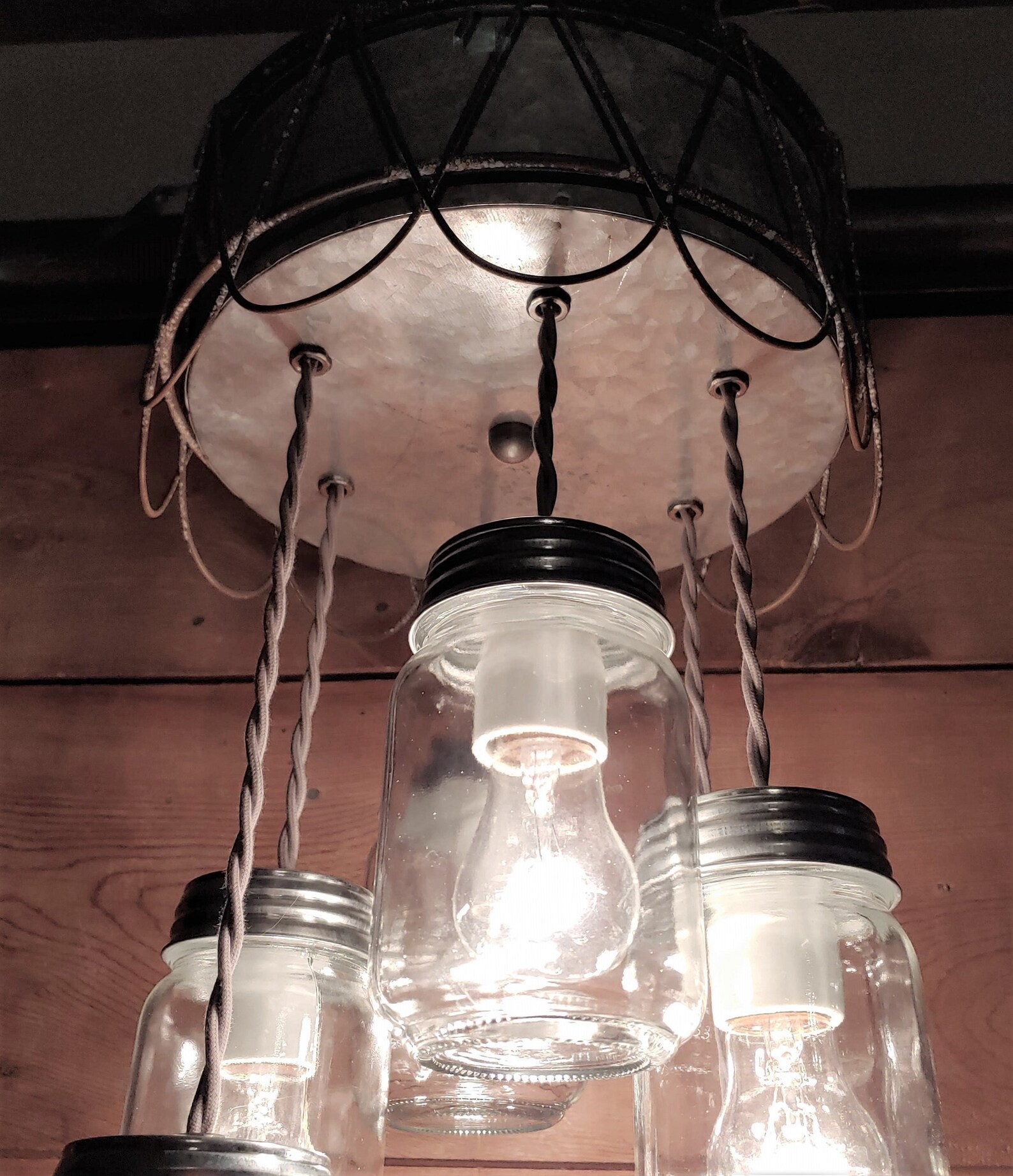 Rustic Basket Light Mason Jar Ceiling Light Metal Wire Basket - Etsy