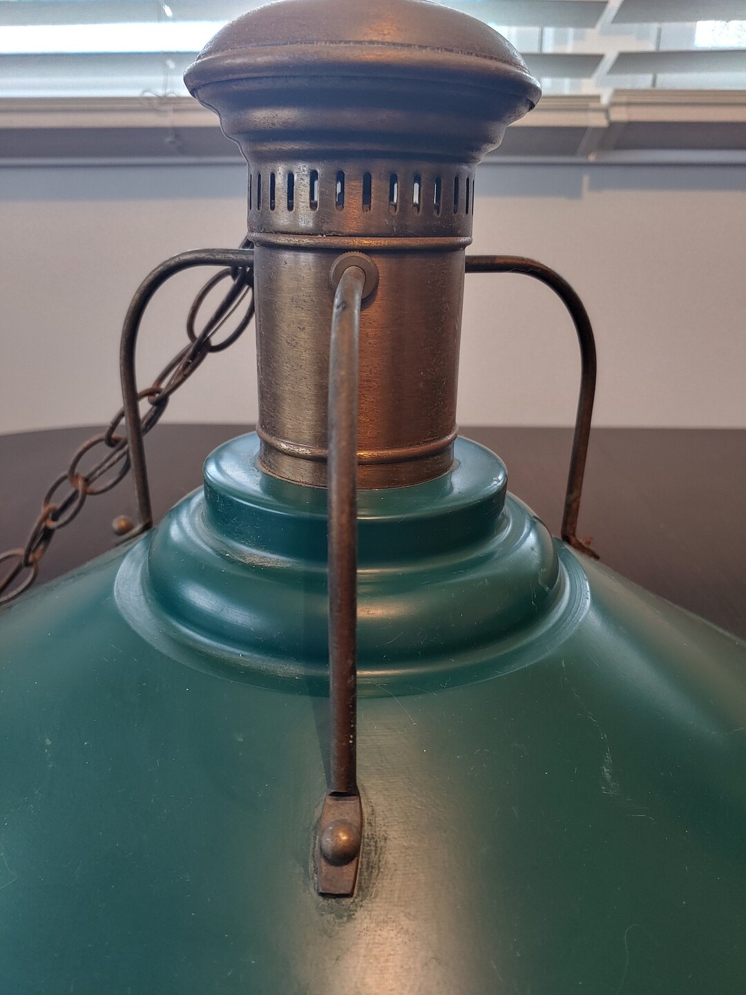 Set of 2 Vintage Barn Light Green Enamel Unique Pendant Light Benjamin ...