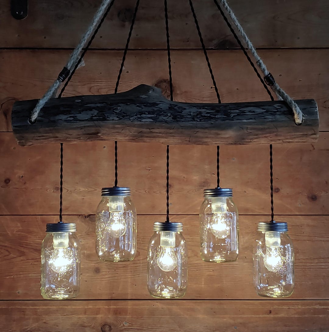 Log Cabin Chandelier Farmhouse Light Rustic Barn Light Wood Log 5 Qt ...
