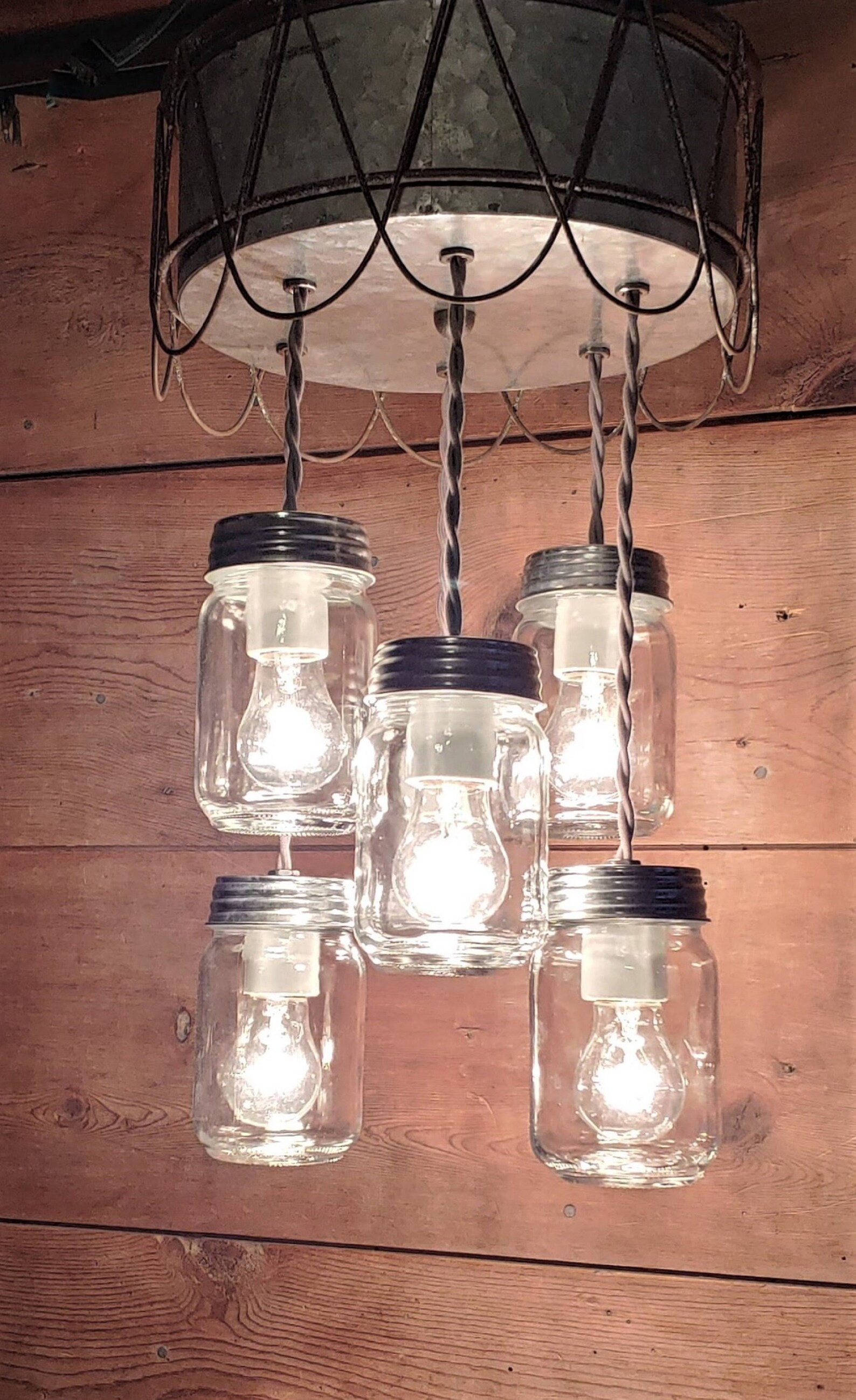 Rustic Basket Light Mason Jar Ceiling Light Metal Wire Basket - Etsy