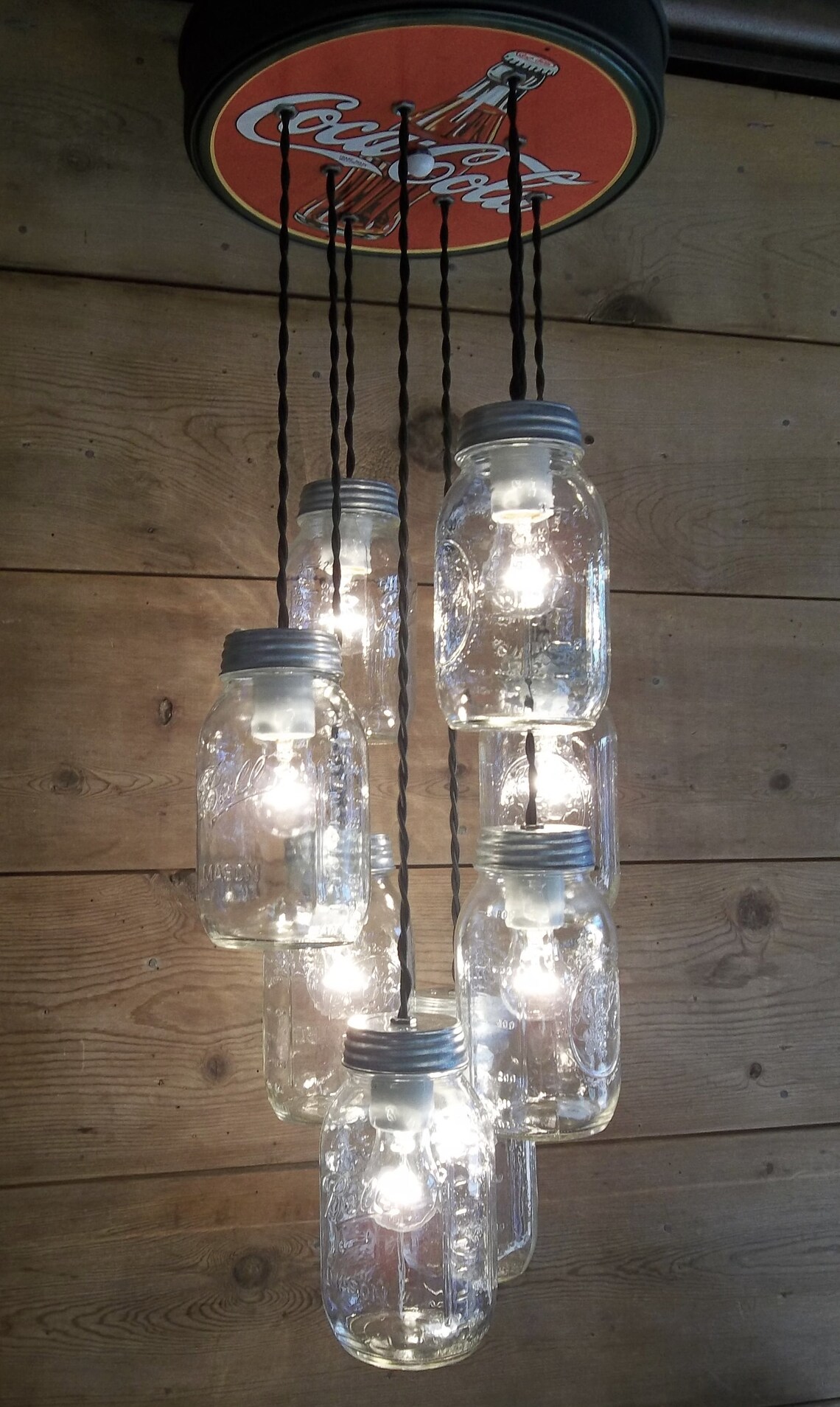 Coca Cola Mason Jar Chandelier: Vintage Style Coke Plate & 6 or 8 Quart ...