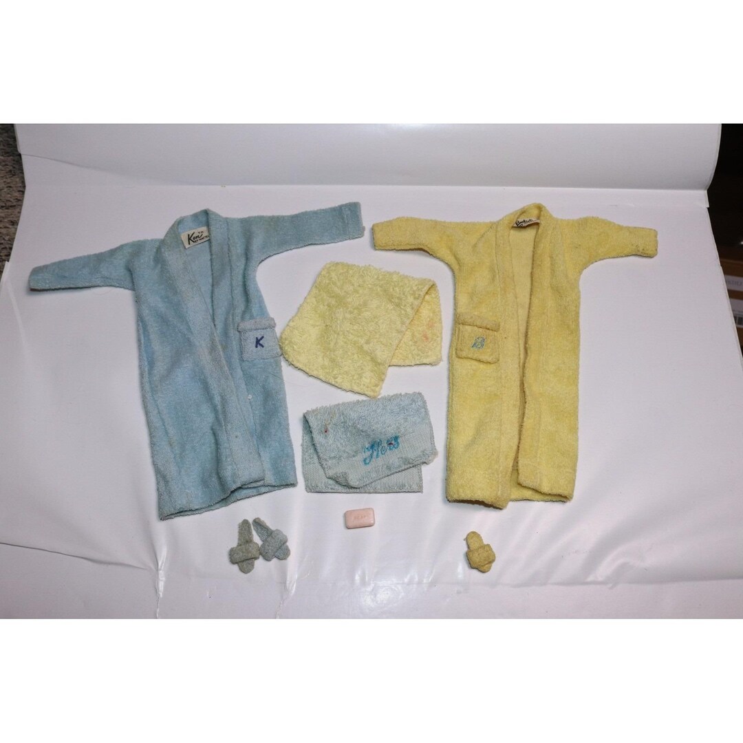 Vintage 1961 Mattel Barbie Ken Bathrobe Towel Slippers Soap #988 #784 ...