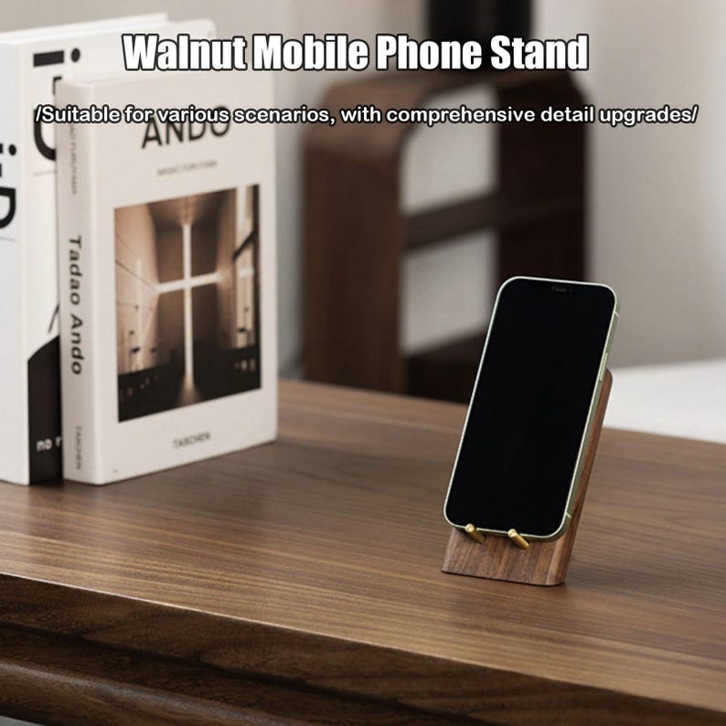 Walnut Wood Phone Stand: Portable Desktop Phone & Tablet Holder - Etsy