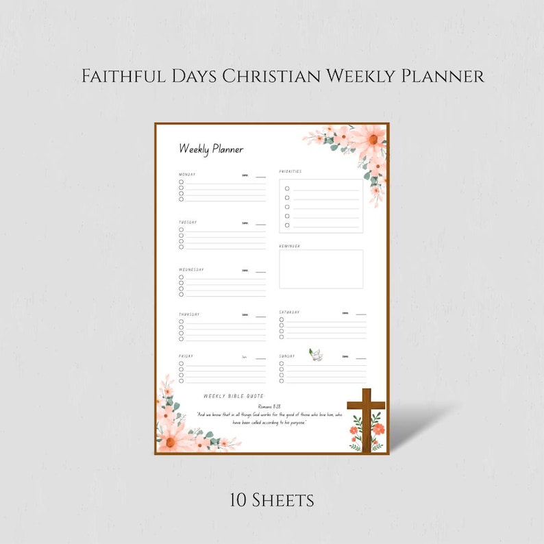 Christian Weekly Planner Printable: Bible Quotes, Floral Design (A4 PDF ...