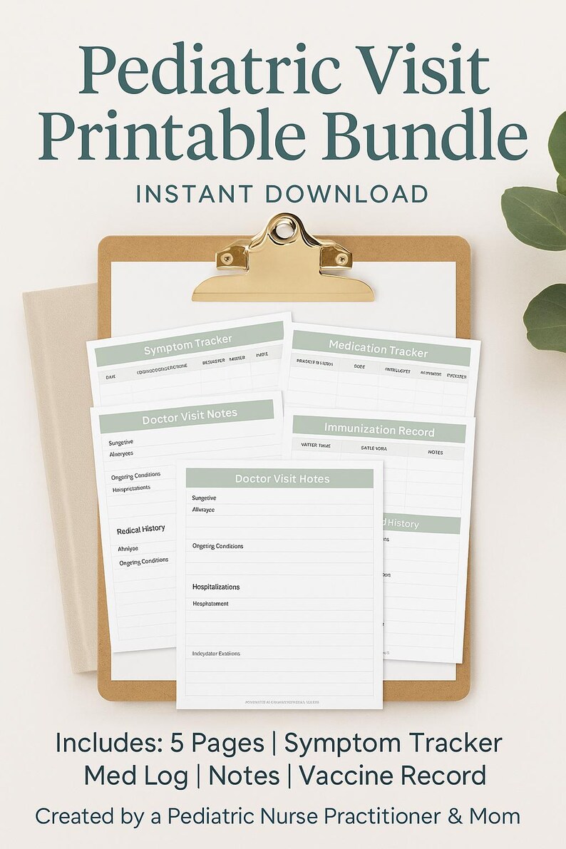 Pediatric Visit Printable Bundle Symptom Tracker Medication Log ...