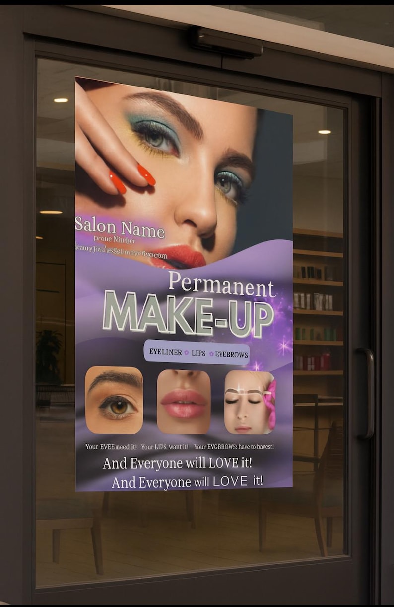 Permanent Makeup Salon Poster: Eyeliner, Lips & Brows (digital Download ...