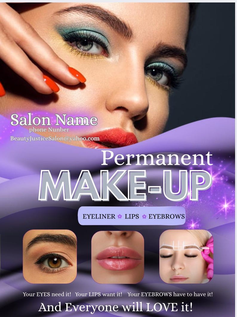 Permanent Makeup Salon Poster: Eyeliner, Lips & Brows (digital Download ...