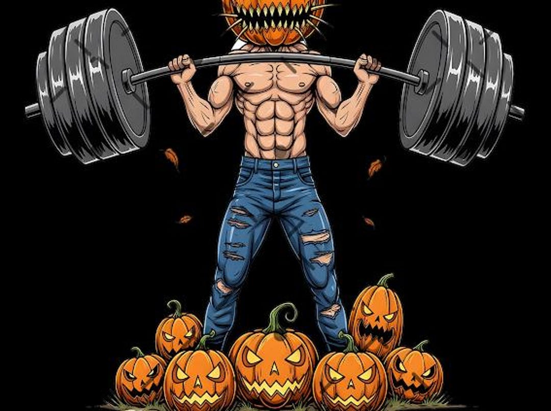 Pumpkin Gym PNG PSD – Funny Halloween Muscle Sublimation Design ...