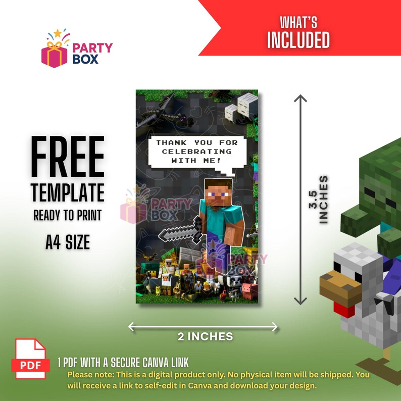 Minecraft Birthday Invitation Editable Canva Template | Gamer Boy Party ...