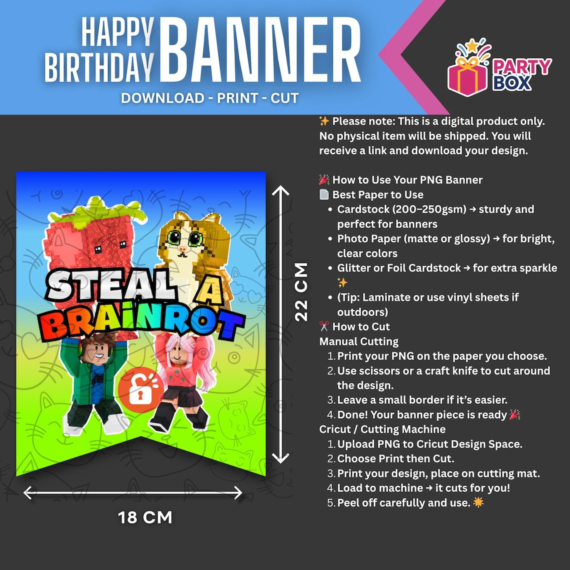 Steal a Brainrot Happy Birthday Banner | Printable Party Decoration ...