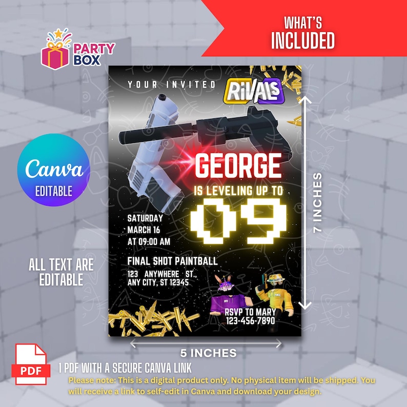 Roblox Rivals Birthday Invitation Editable Canva Template | Gamer ...