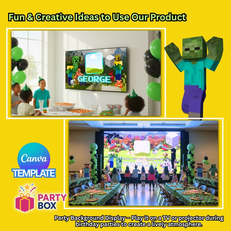 Minecraft Video Backdrop | Ender Dragon Birthday Party TV Background ...