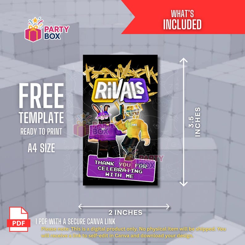 Roblox Rivals Birthday Invitation Editable Canva Template | Gamer ...