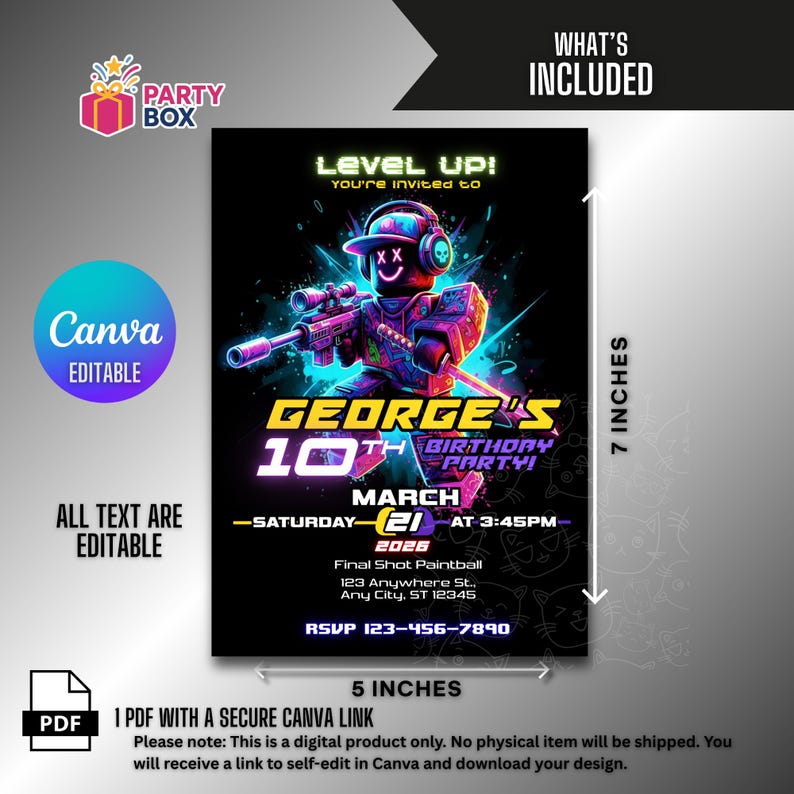 Roblox Rivals Neon Birthday Invitation Editable Canva Template | Gamer ...