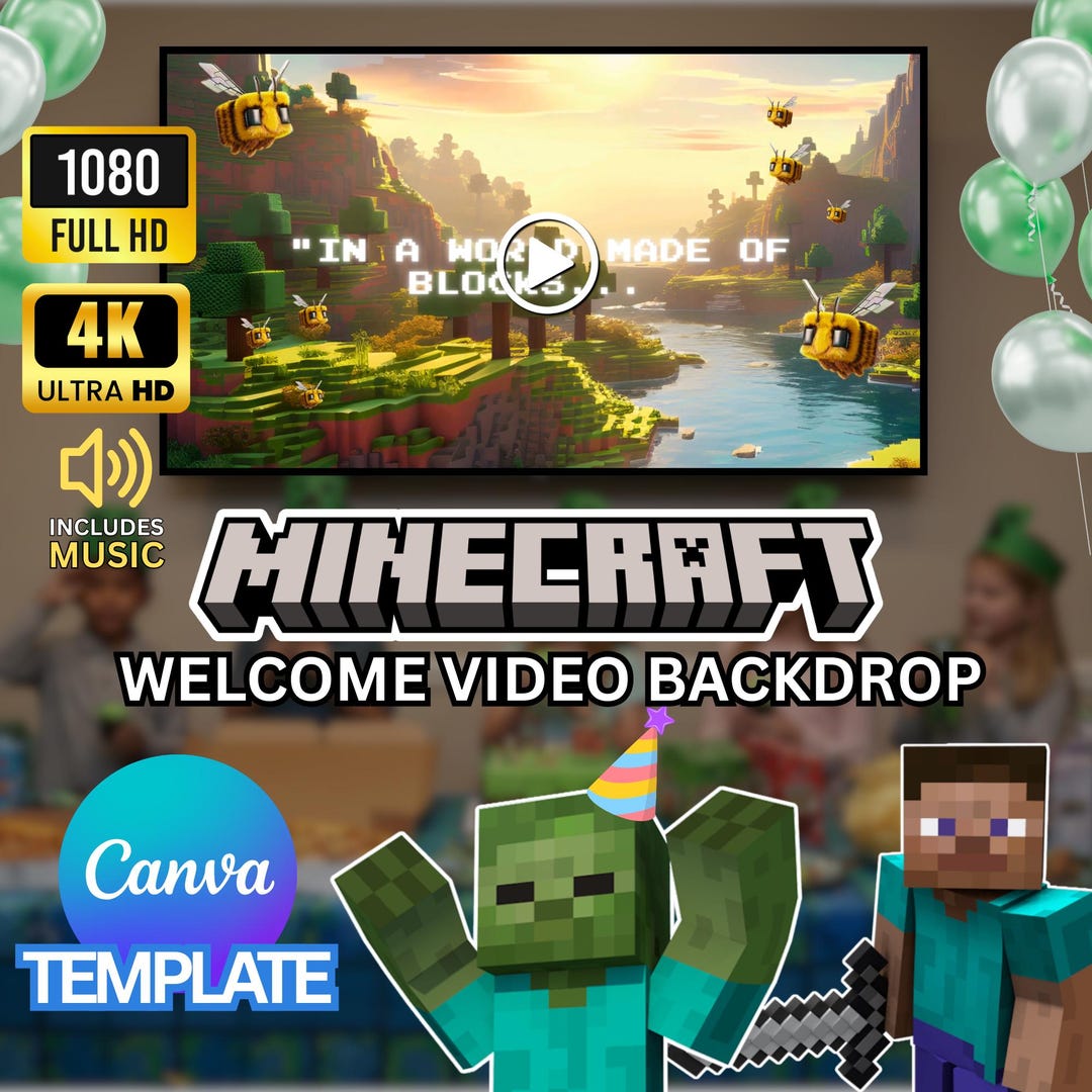 Minecraft Video Backdrop | Ender Dragon Birthday Party TV Background ...