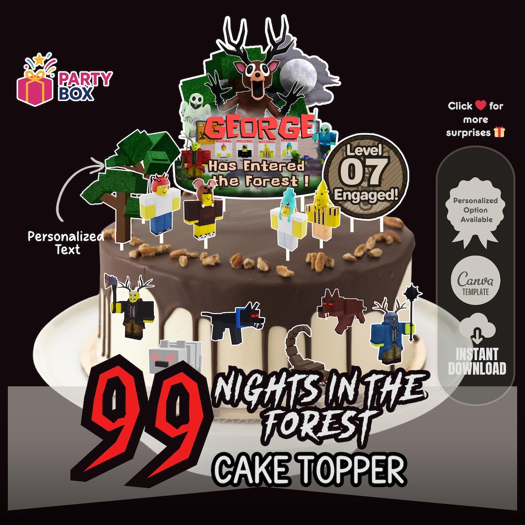 99 Nights in the Forest Cake Topper: Gamer Birthday Party (editable ...