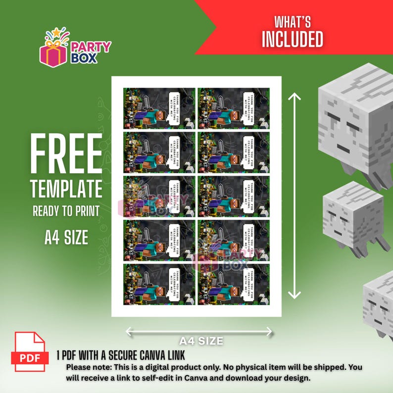 Minecraft Birthday Invitation Editable Canva Template | Gamer Boy Party ...