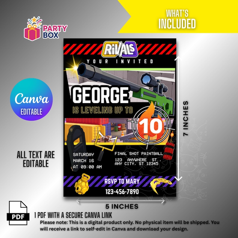 Roblox Rivals Birthday Invitation V3 | Gamer Party, Level up (5x7 ...