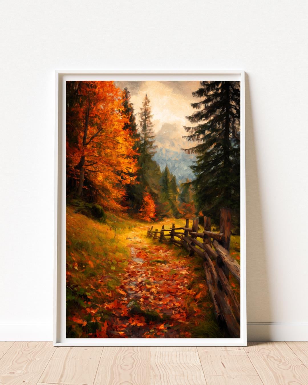 Autumn Forest Wall Art, Fall Path Printable, Rustic Fence Digital ...