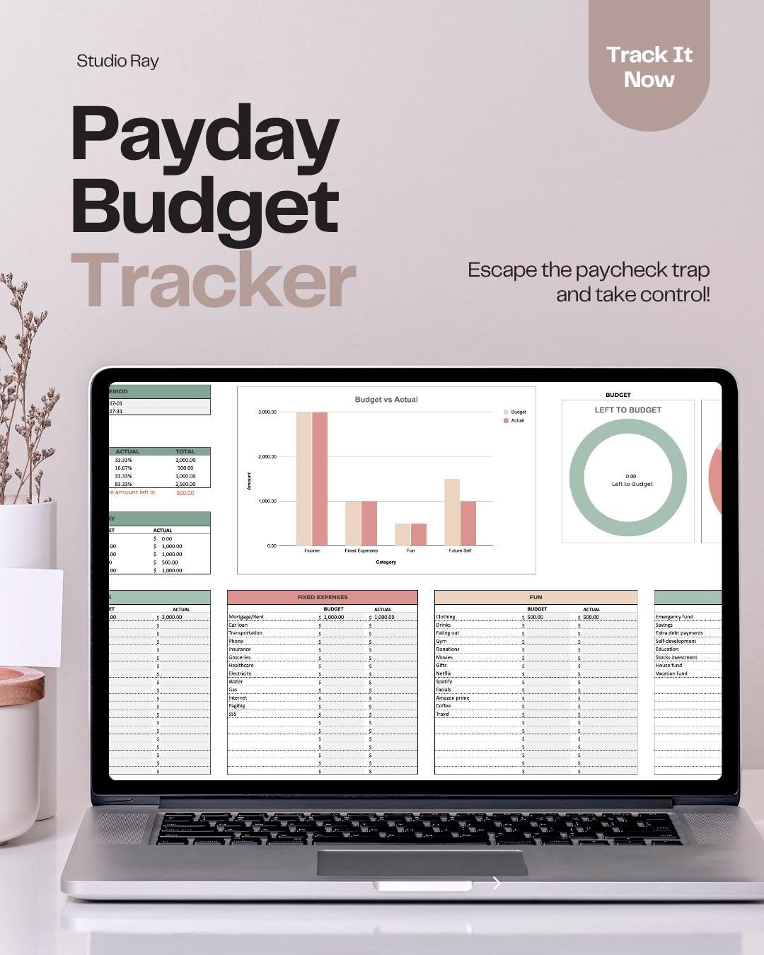 Payday Budget Tracker | Budget Vs Actual | Left to Spend + Charts ...