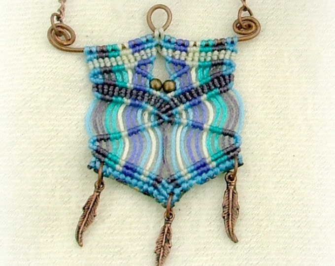 Blue Moon Macrame Necklace Purple and Blue Copper Wire Base With Bronze ...