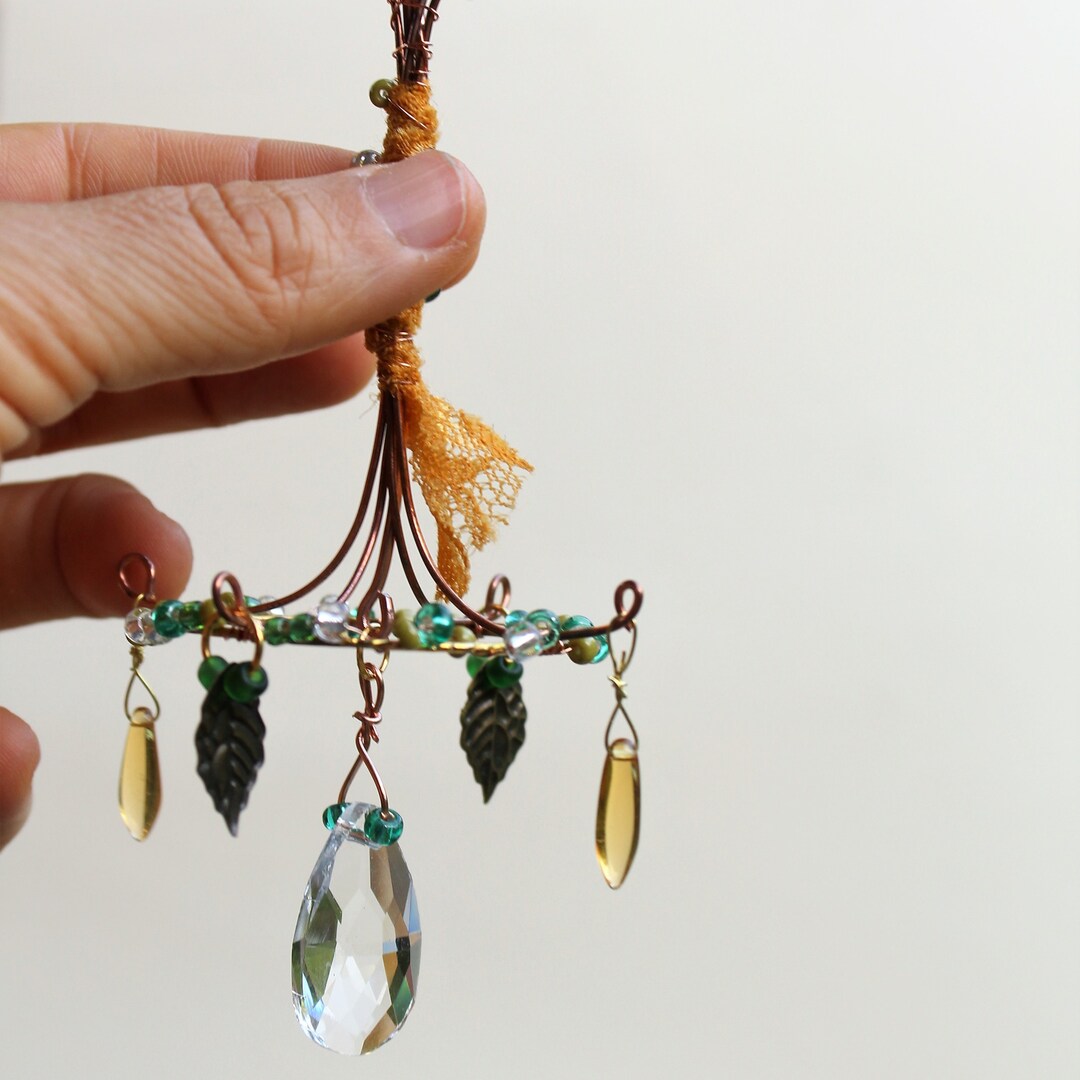 Miniature Wire Chandelier, Window Suncatcher, Cute Crystal Prism Hanger ...