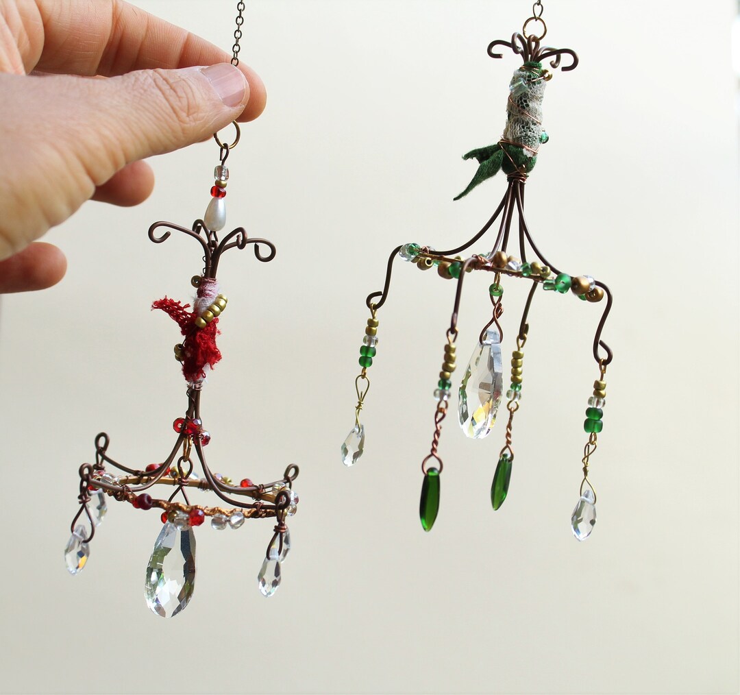 Boho Car Accessory Set, Two Car Chandeliers, Miniature Beaded Crystal ...