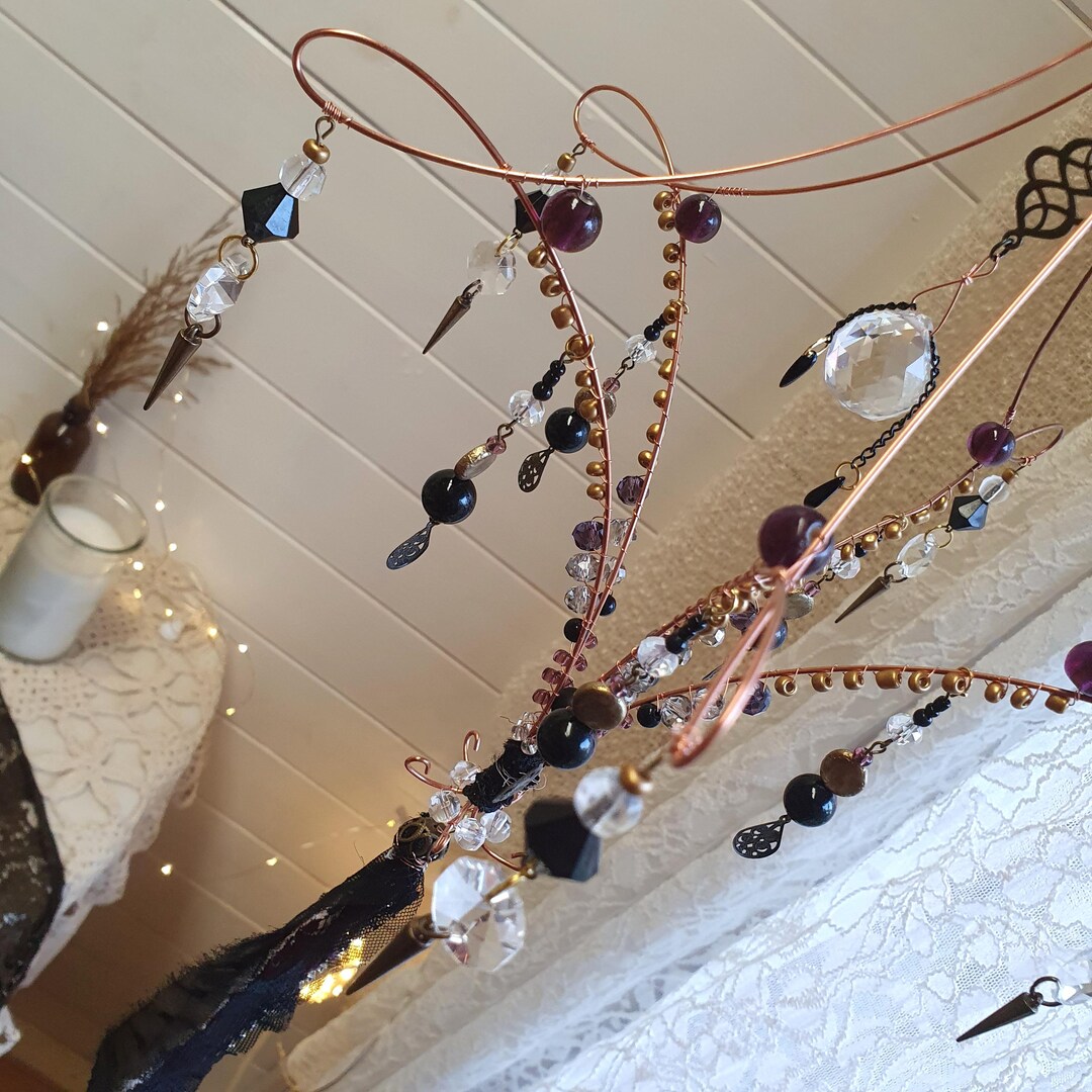 Noira - Dark Cottagecore Bead Chandelier, Black Window Pendant for ...
