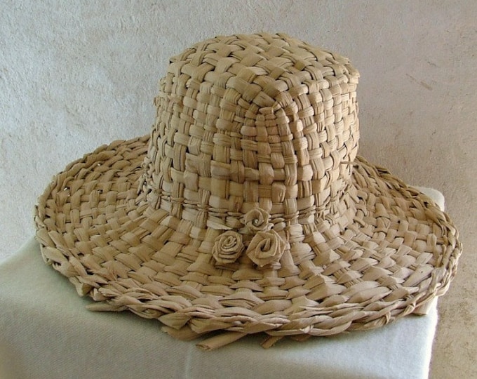 Hand Woven Straw Hat - Wide Brim Summer Hat , Sun Hat , Cattail Straw ...