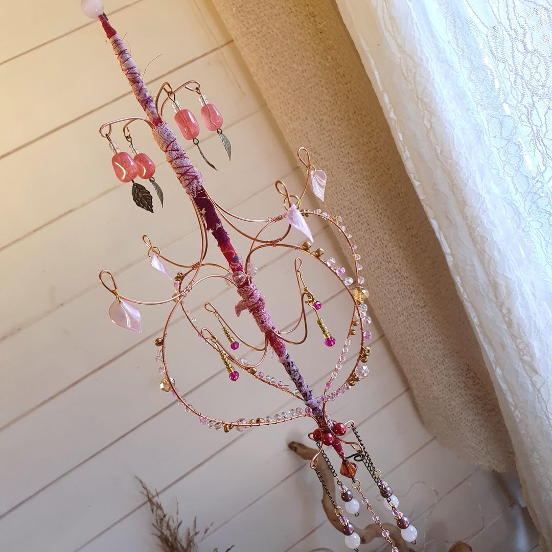 Cottagecore Pink Crystal Suncatcher, Boho Beaded Light Catcher, Sweet ...