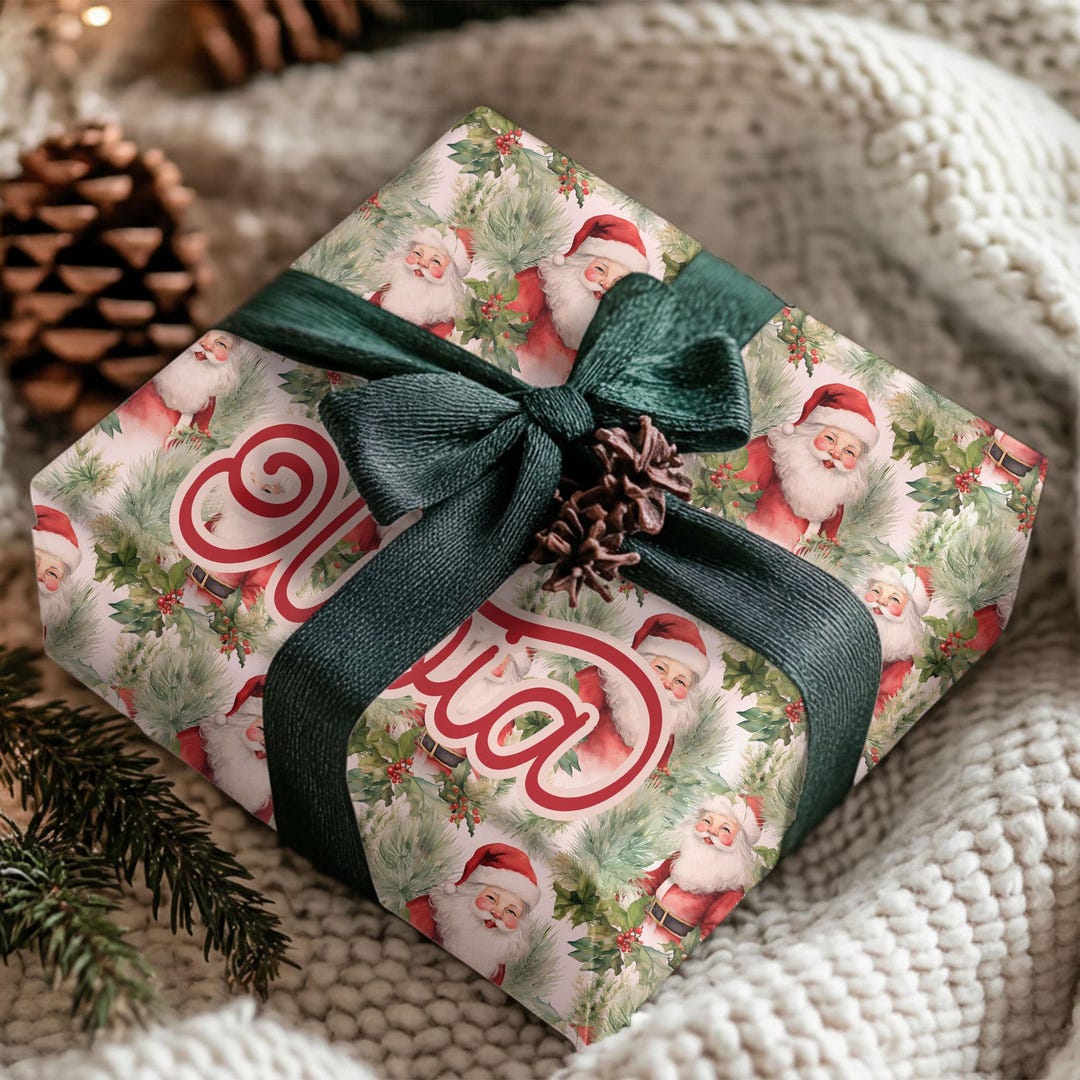 Personalized Retro Santa Gift Wrap, Vintage Christmas Wrapping Paper - Etsy