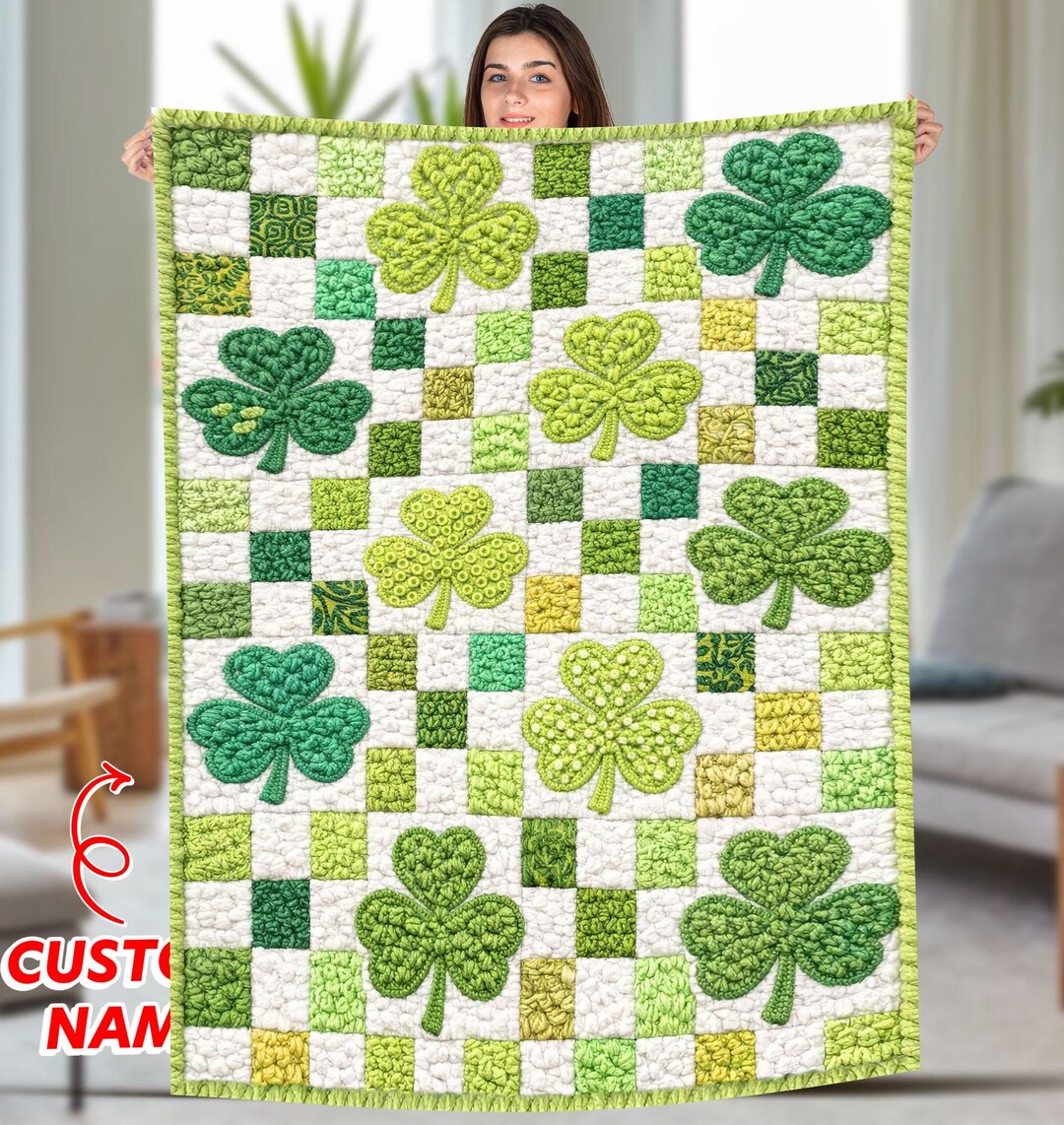 IRISH Lucky 4 Leaf Clover Woven Throw, Rustic Cottagecore Sherpa ...