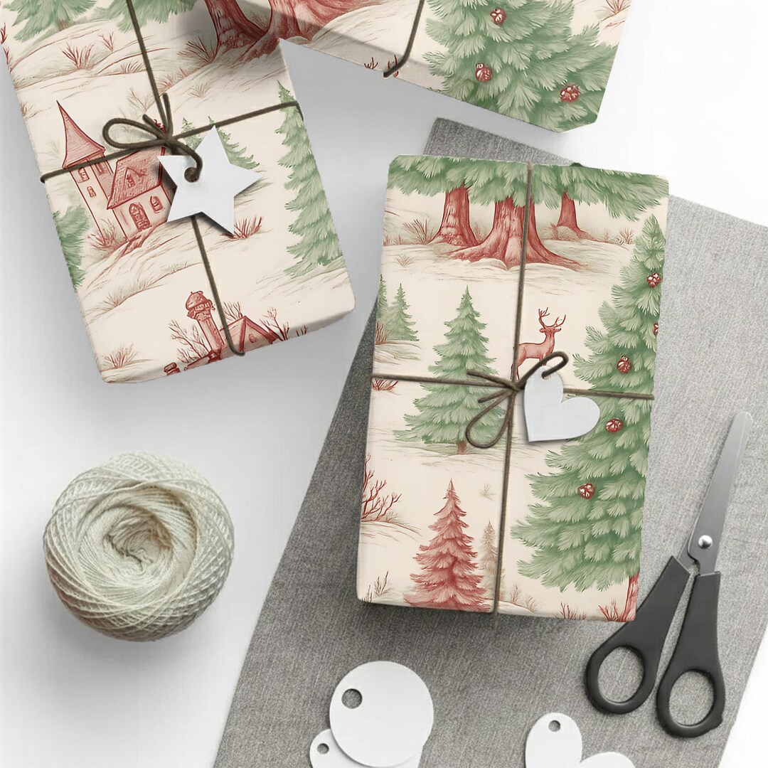 Vintage Santa Toile Christmas Wrapping Paper, Retro Xmas Gift Wrap - Etsy